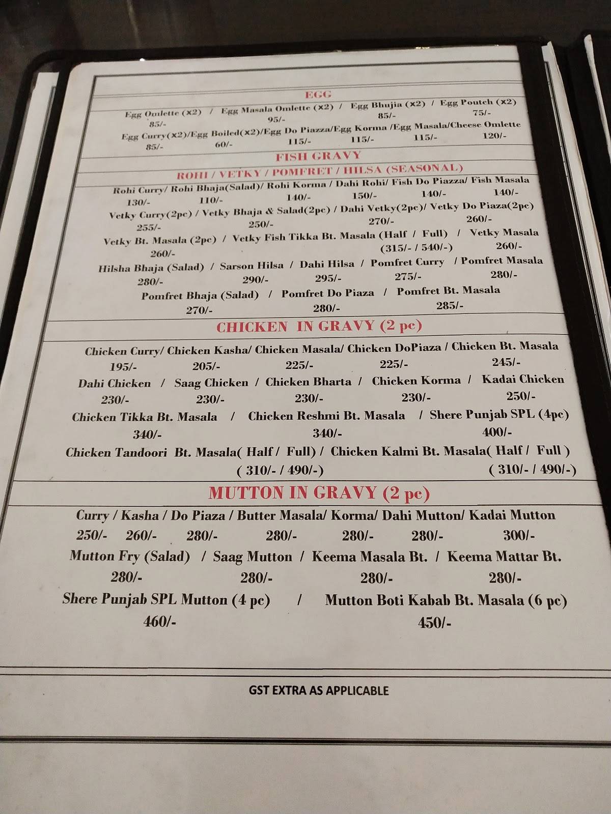 Menu at SHERE PUNJAB HOTEL, Kolaghat