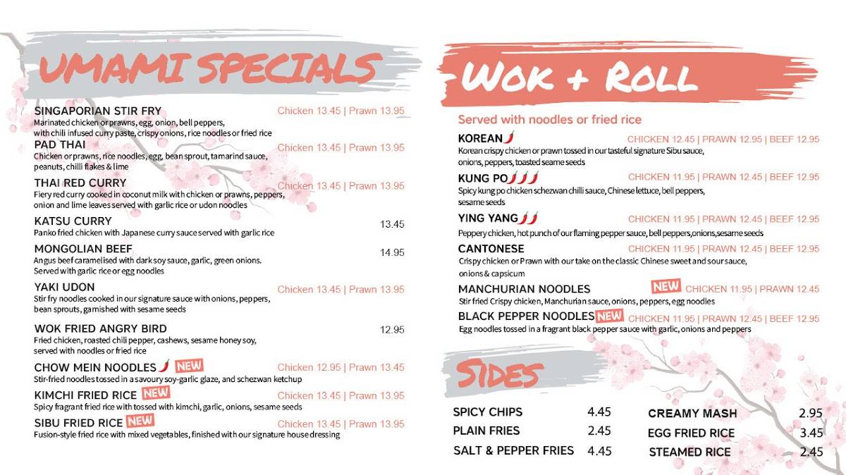 Menu at SIBU restaurant, Batley