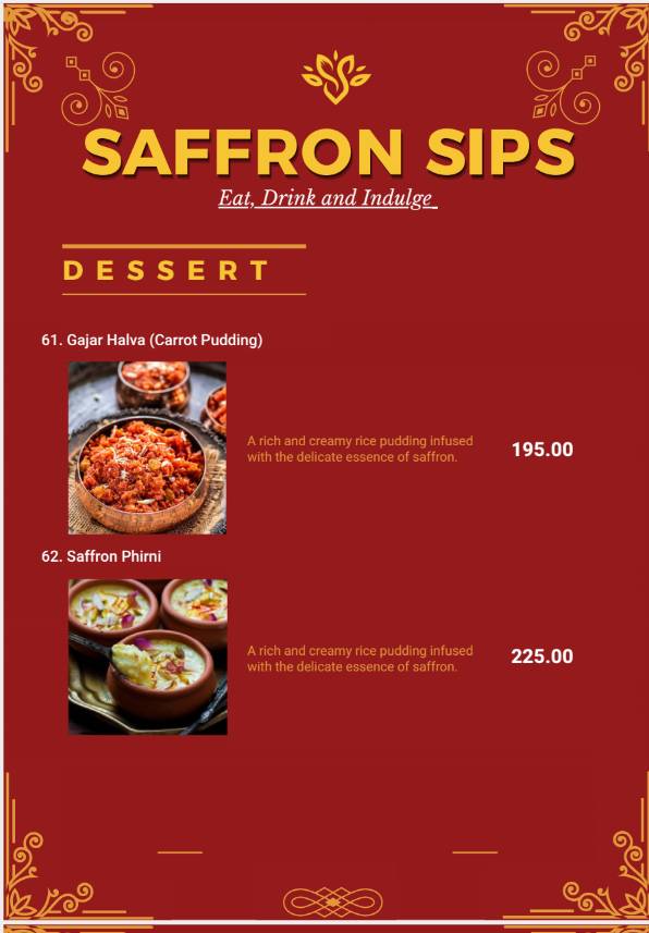 Menu at Saffron Sips - Indian Restaurant, Cebu City
