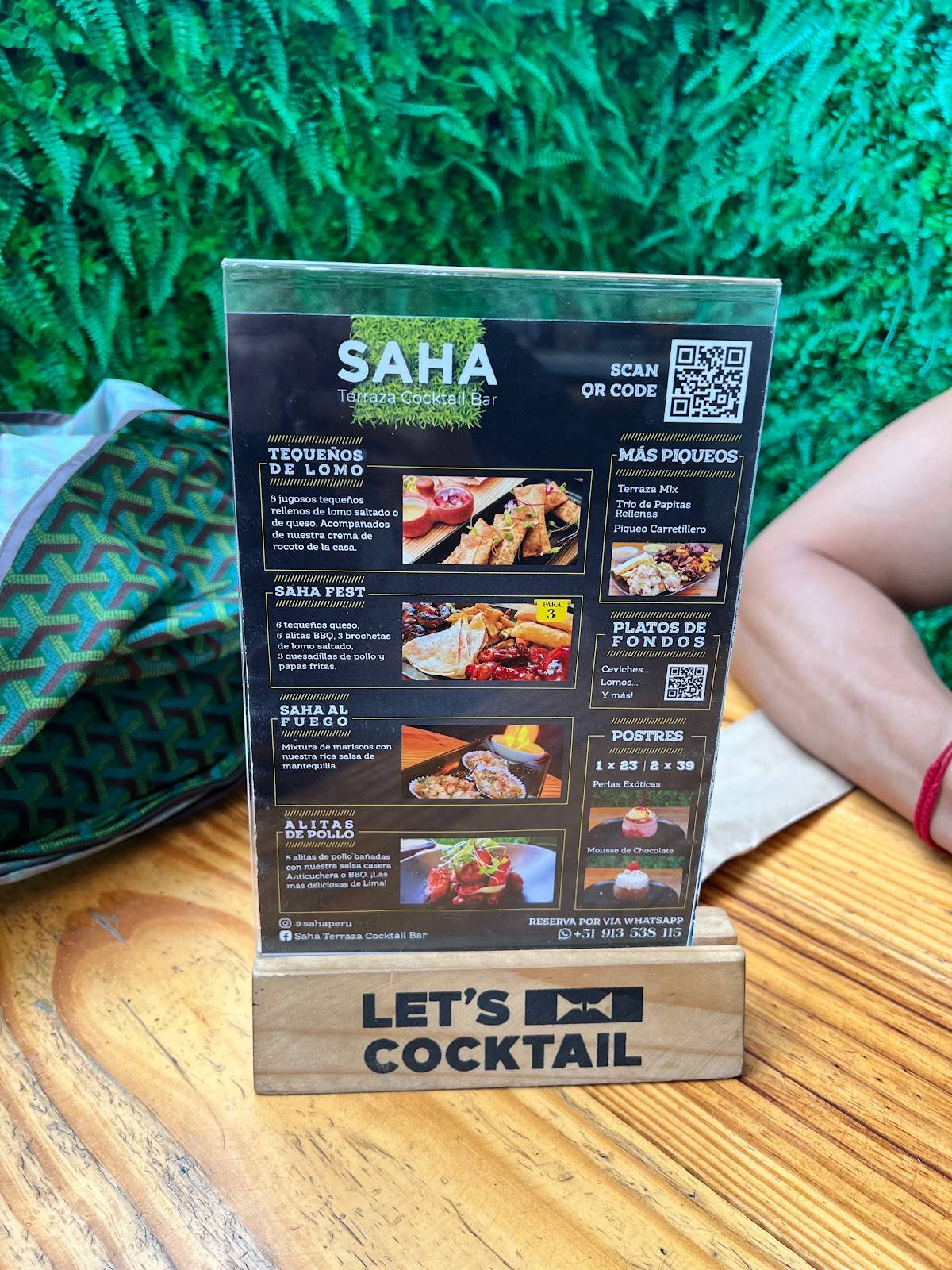 Carta del restaurante Saha Peruvian Kitchen, Miraflores