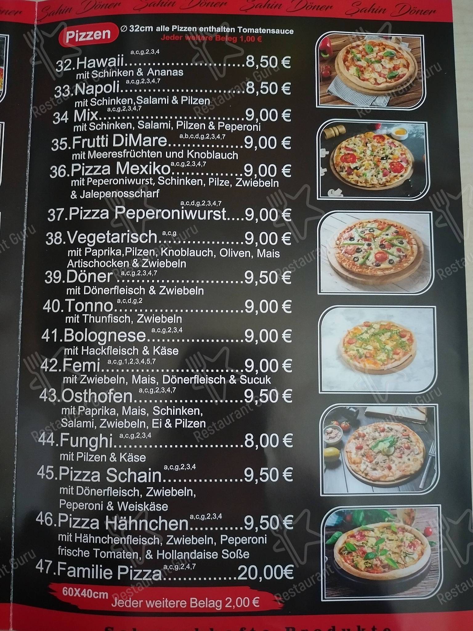 Speisekarte von Sahin Döner - Pizzeria & Grillhähnchen, Osthofen