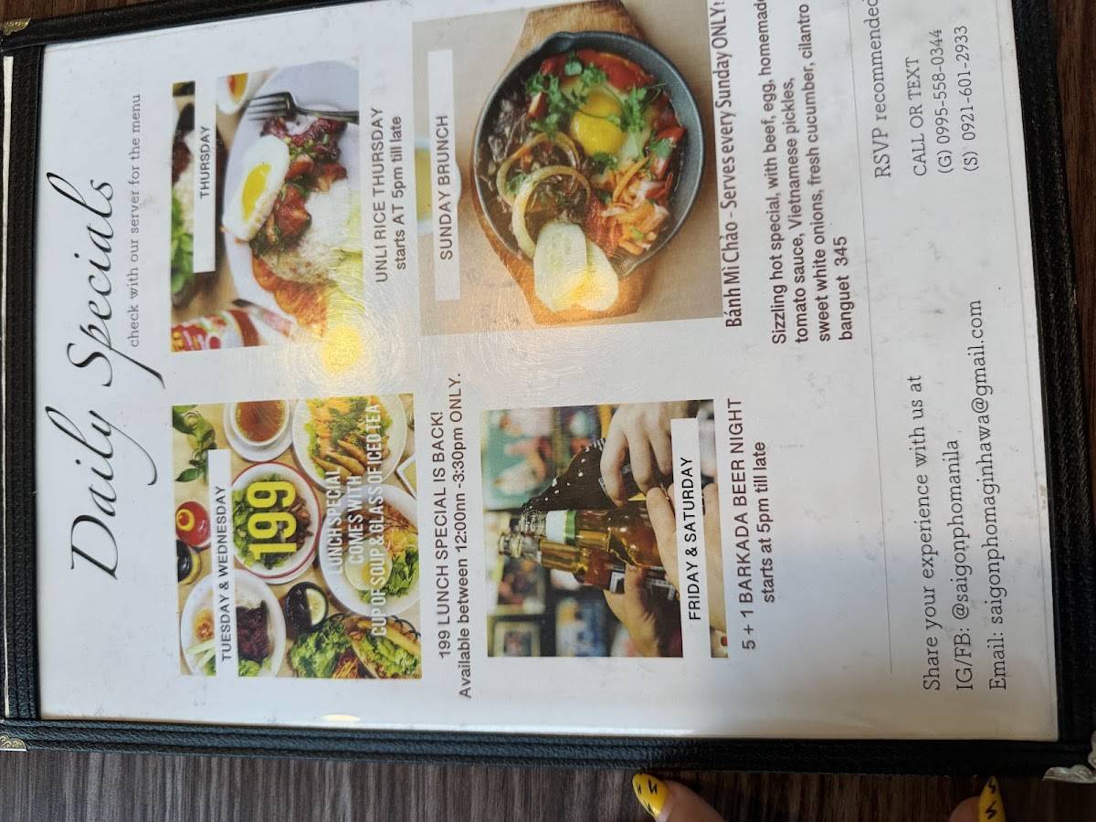 Menu at Saigon Pho Manila - Vietnamese Cuisine restaurant, Quezon City