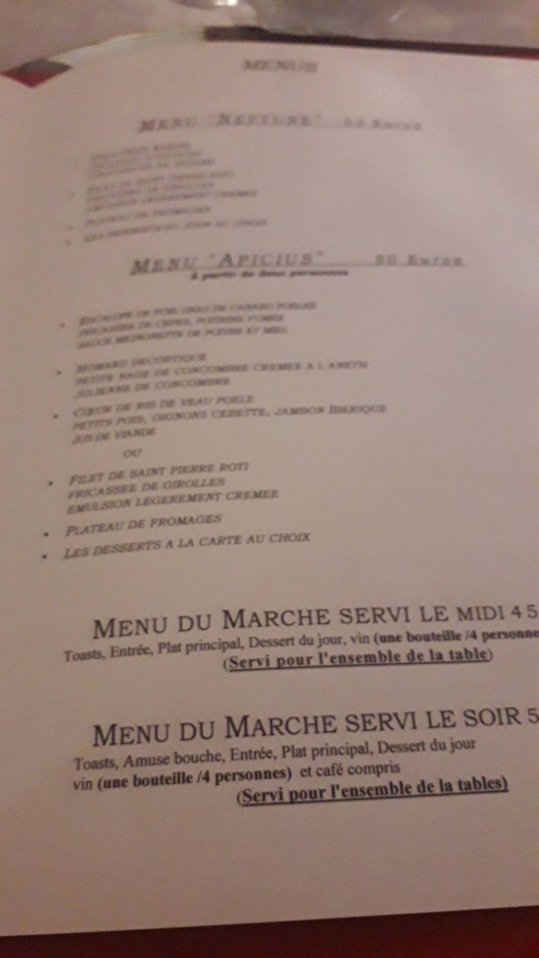 Menu au Saint Pierre restaurant, Besançon