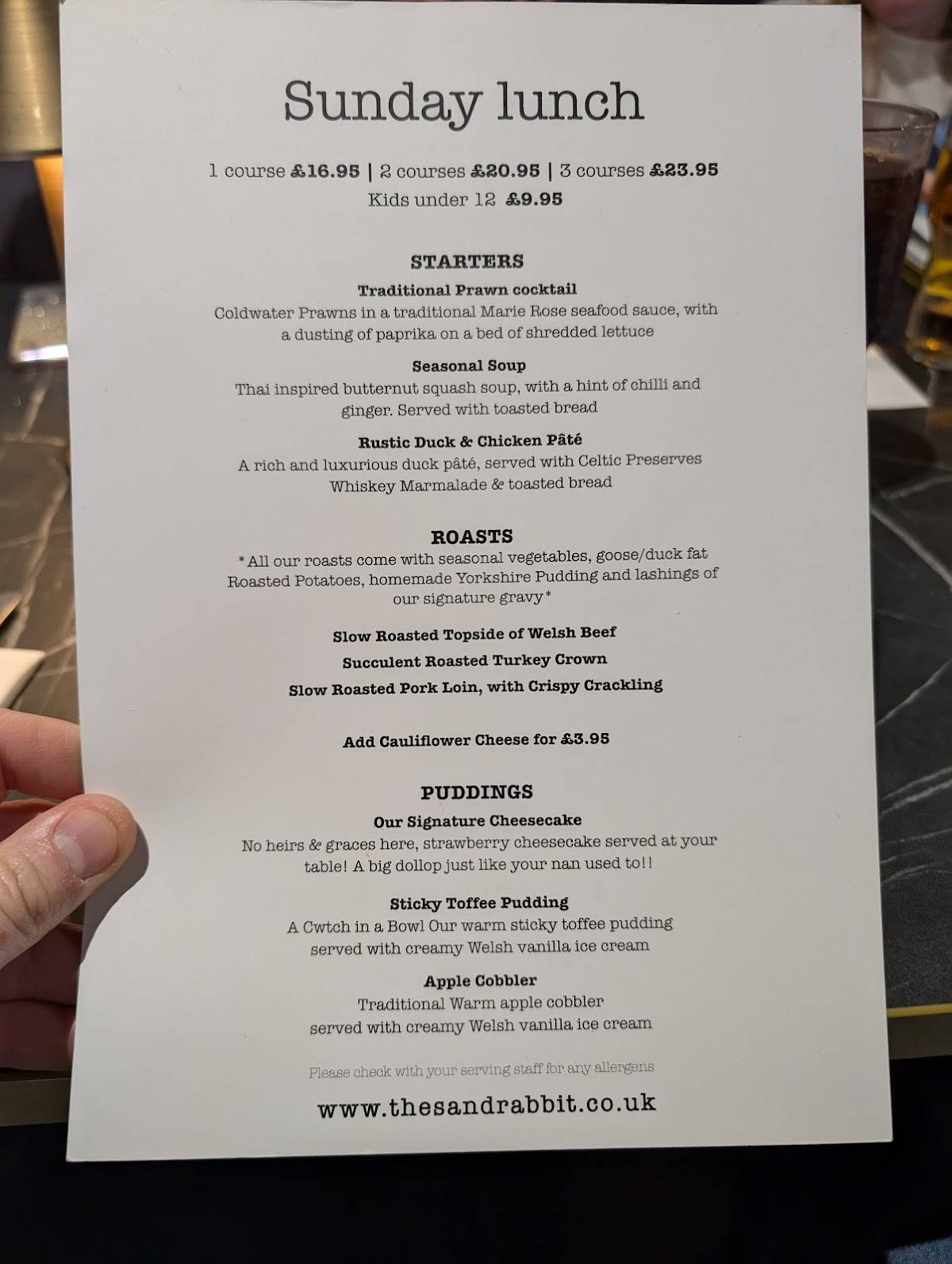 Menu at Sand Rabbit Bar & Grill, Port Talbot