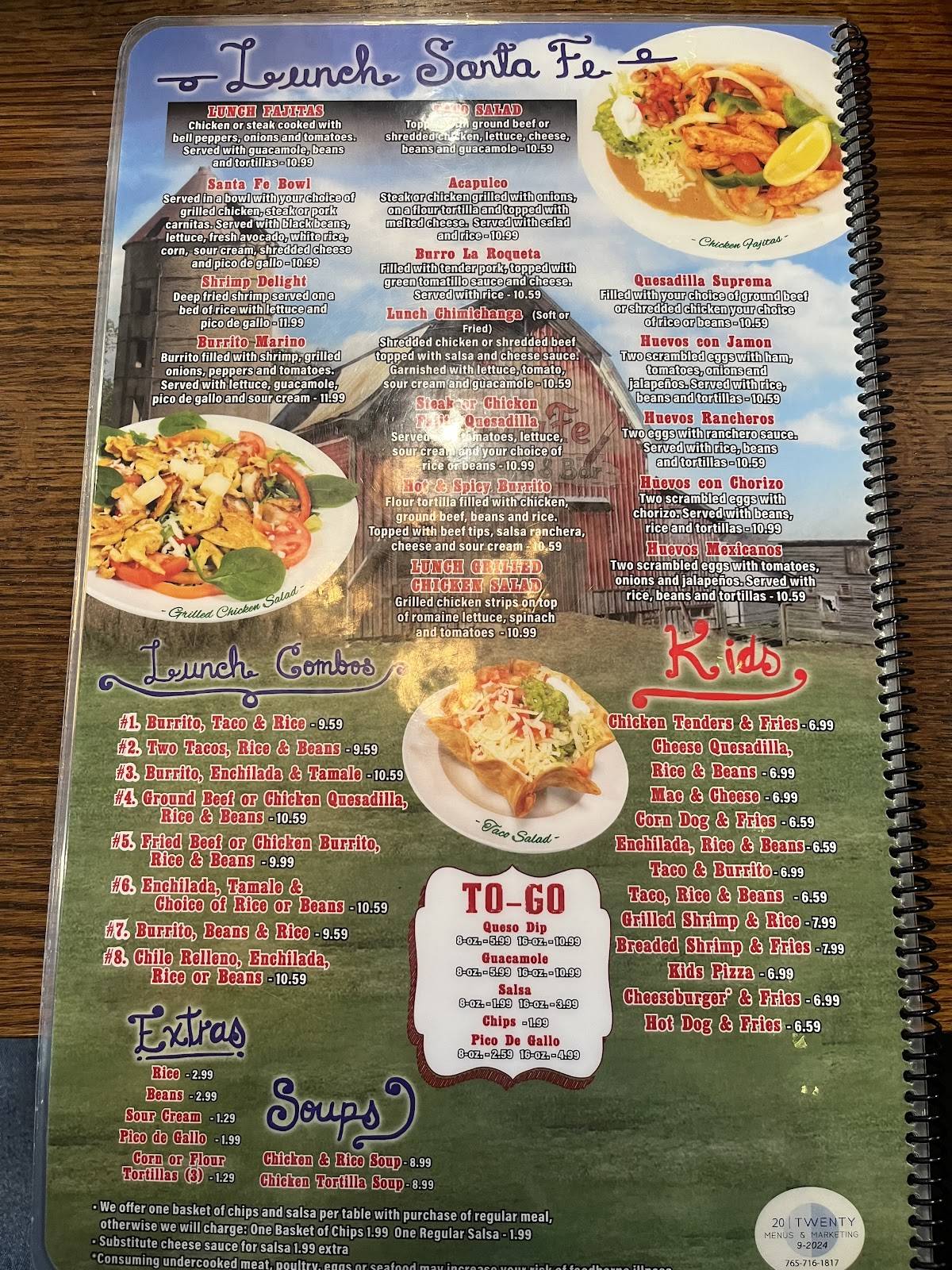 Menu at Santa Fe Restaurant & Bar, Crown Point
