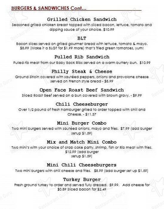 Menu at Sassy's Restaurant, Hurley