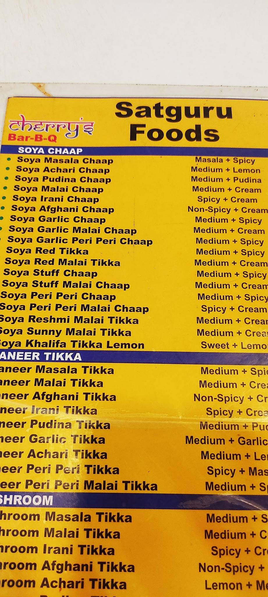 Menu at Satguru Foods, Navi Mumbai