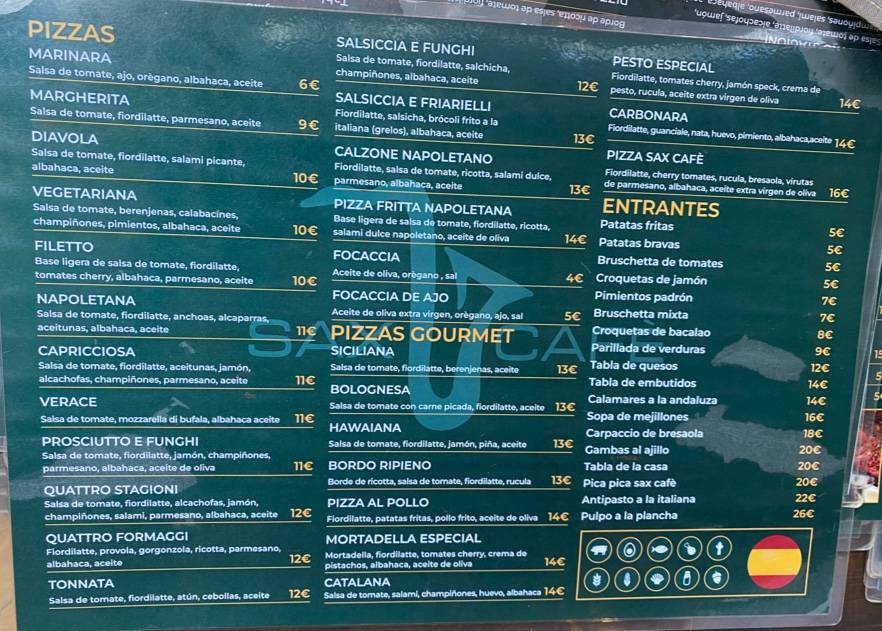 Carta de Sax Café, Barcelona