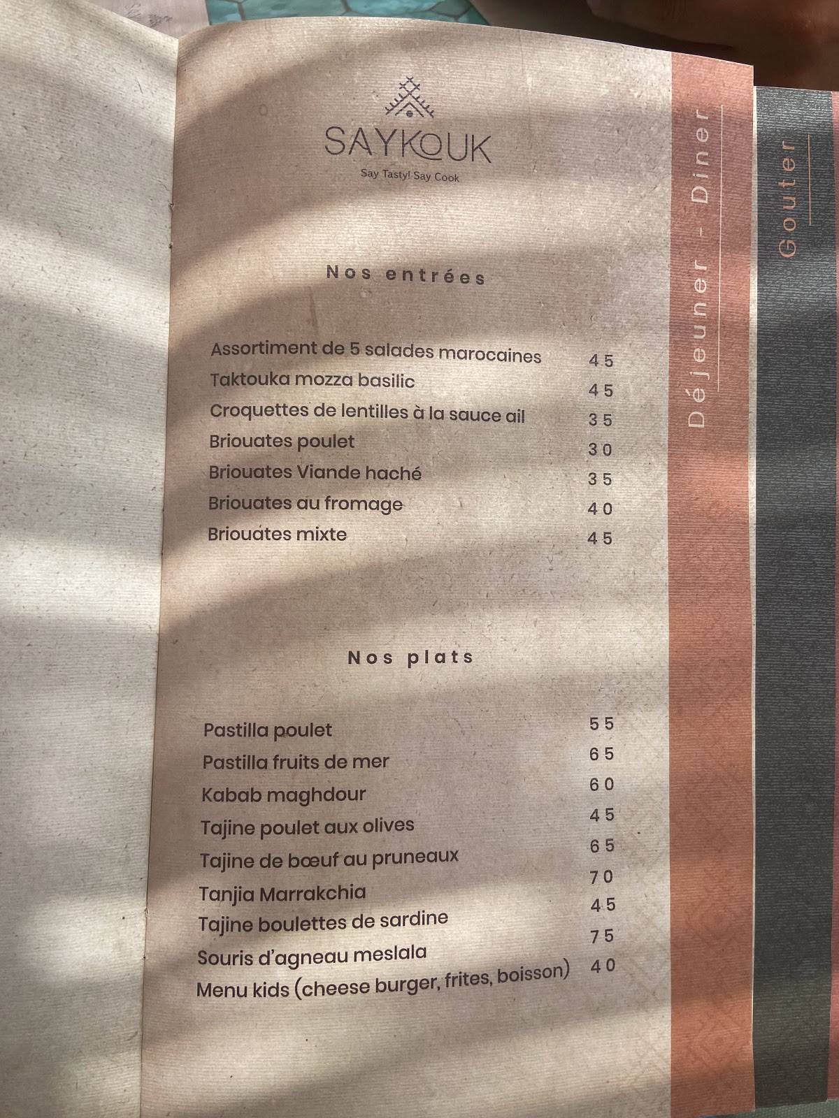 Speisekarte von Restaurant Saykouk, Agadir