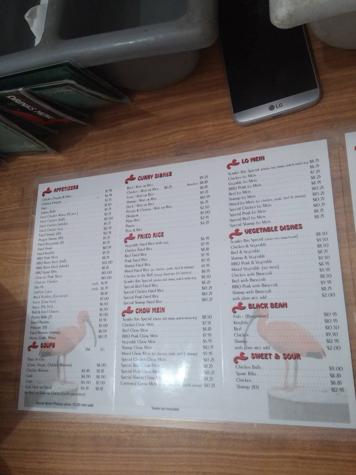 Menu at Scarlet Ibis Family Restaurant, Toronto