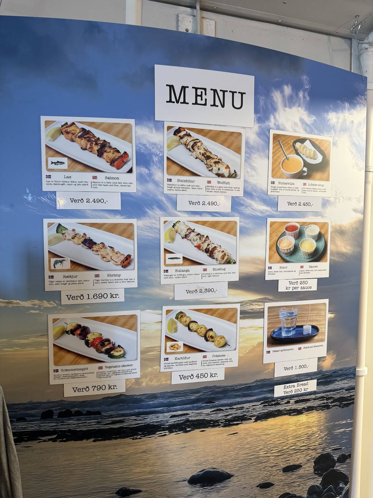 Menu at Seabaron, Reykjavík