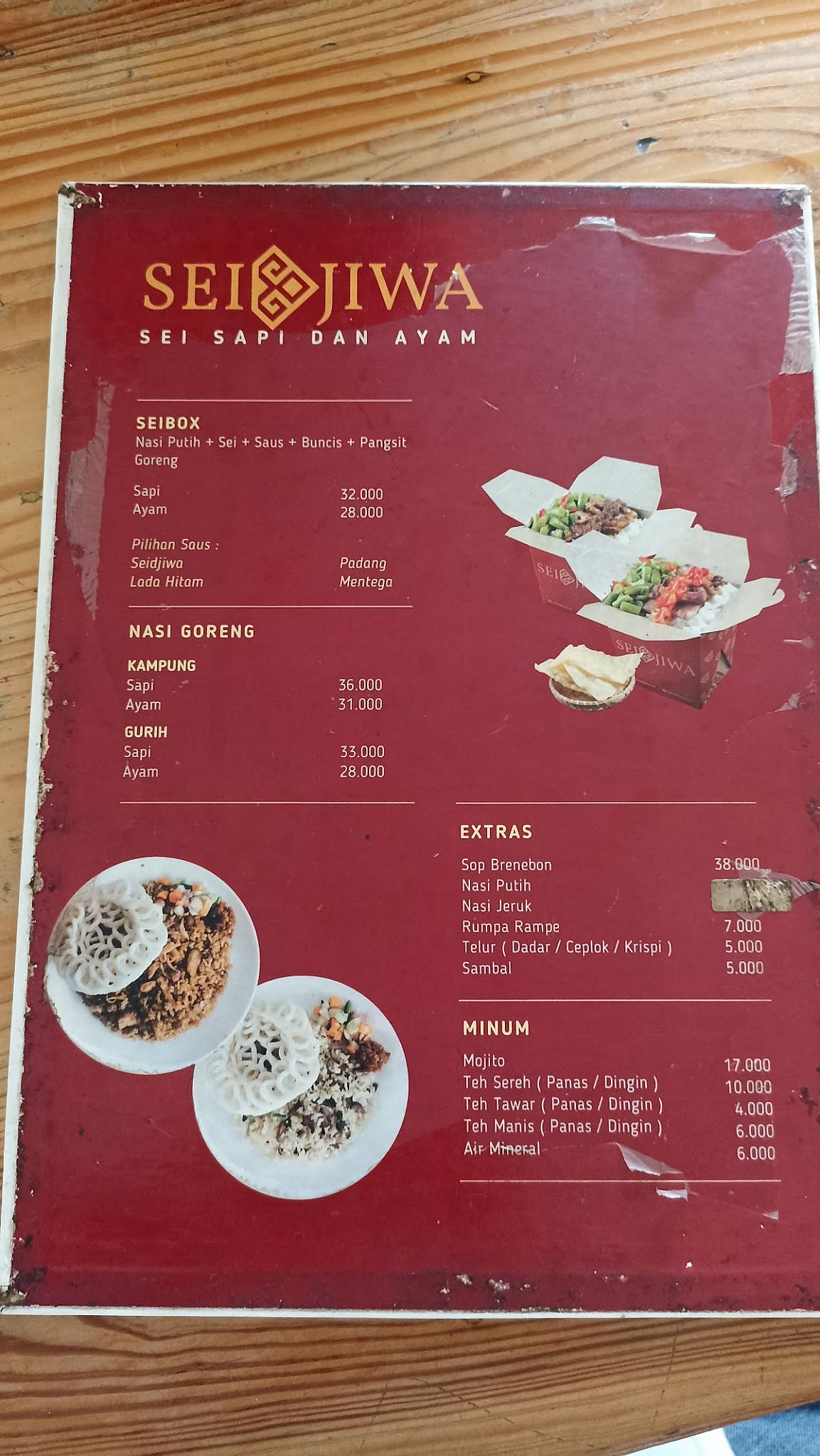 Menu at SeiDjiwa Sei Sapi dan Ayam, Pegadungan restaurant, West Jakarta