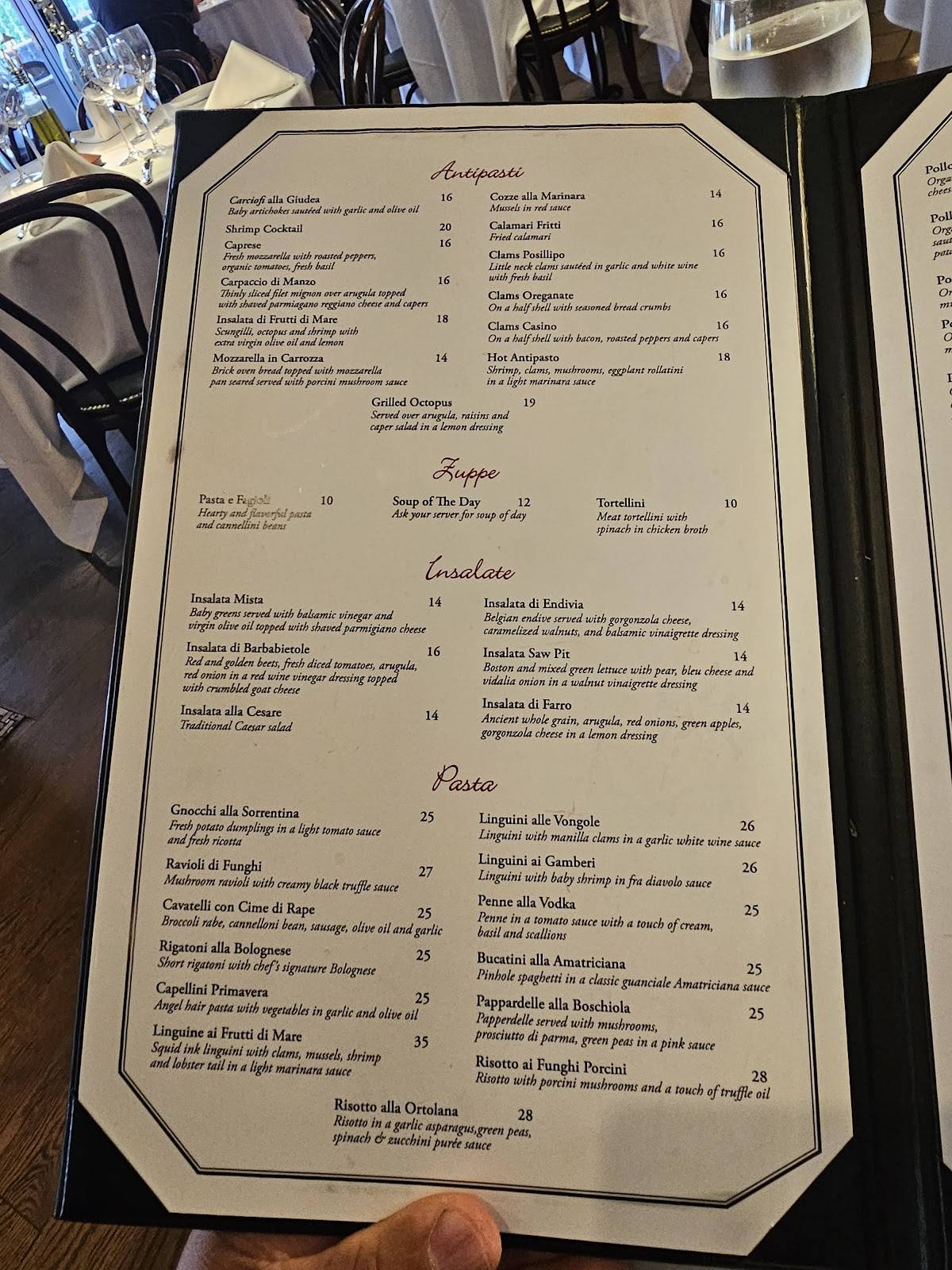 Menu at Sergio's Saw Pit restaurant, Port Chester
