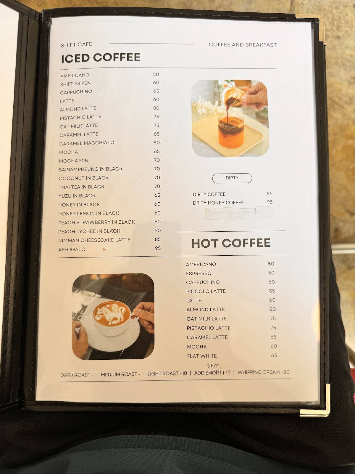Menu at Shift Cafe - Coffee and Toasts, Chiang Mai