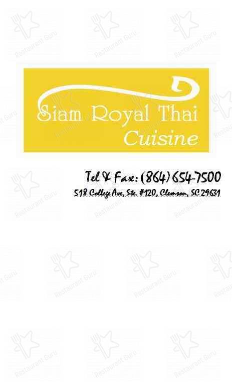 Menu at Siam Royal Thai LLC restaurant, Clemson