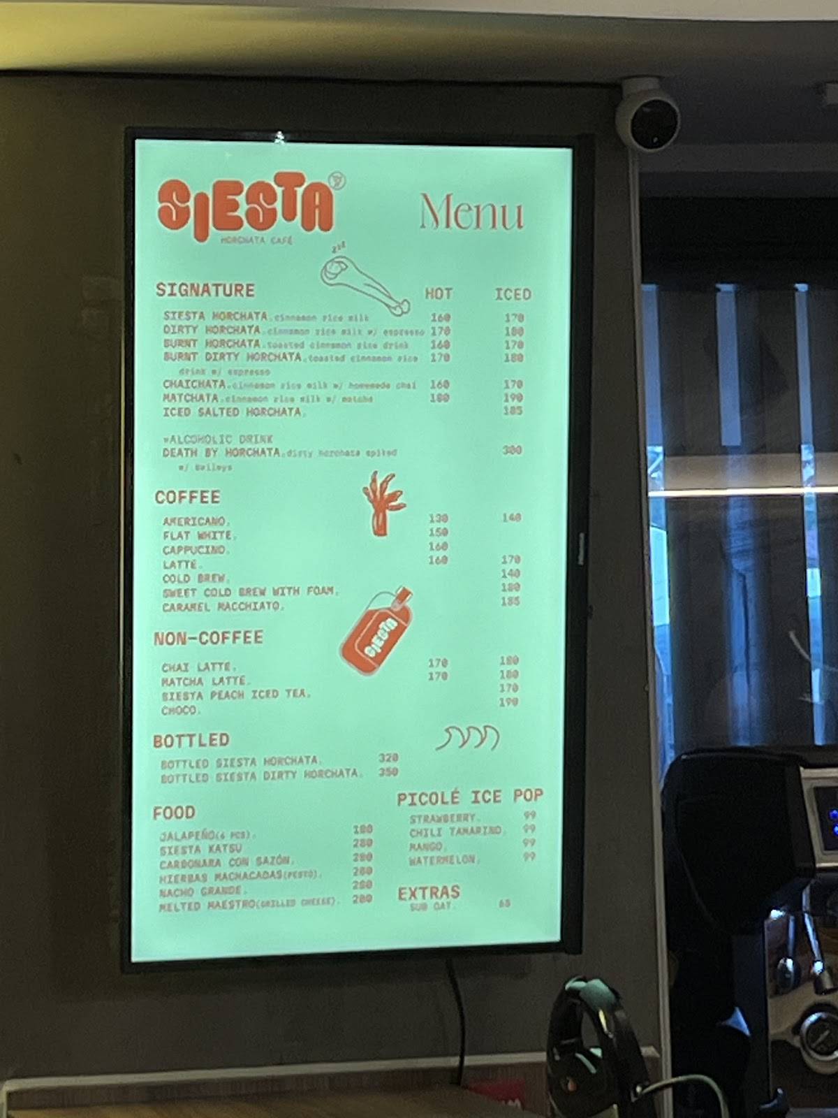 Menu at Siesta Horchata Cafe, Quezon City