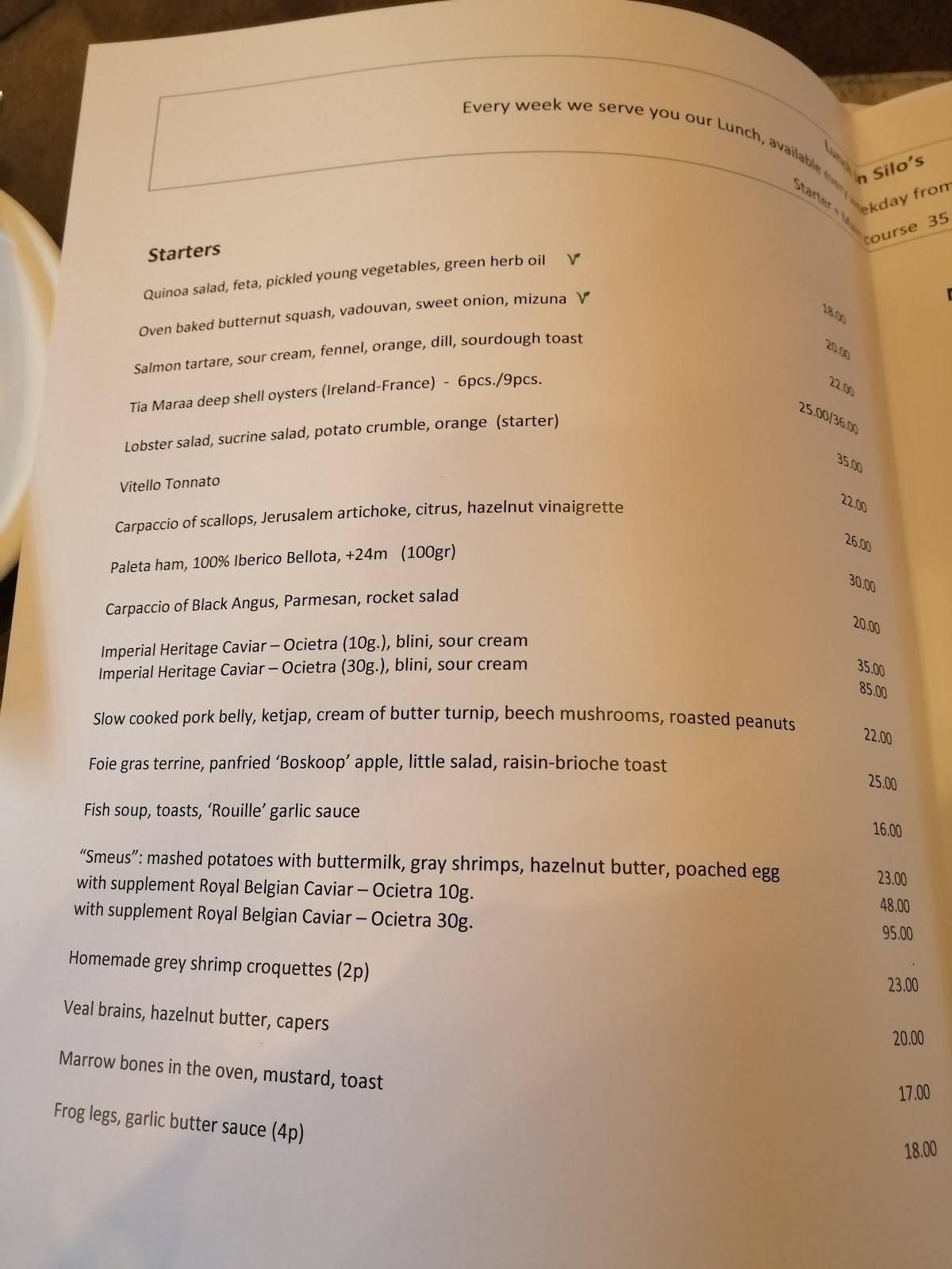 Menu at Silo’s, Boortmeerbeek, Leuvensesteenweg 350