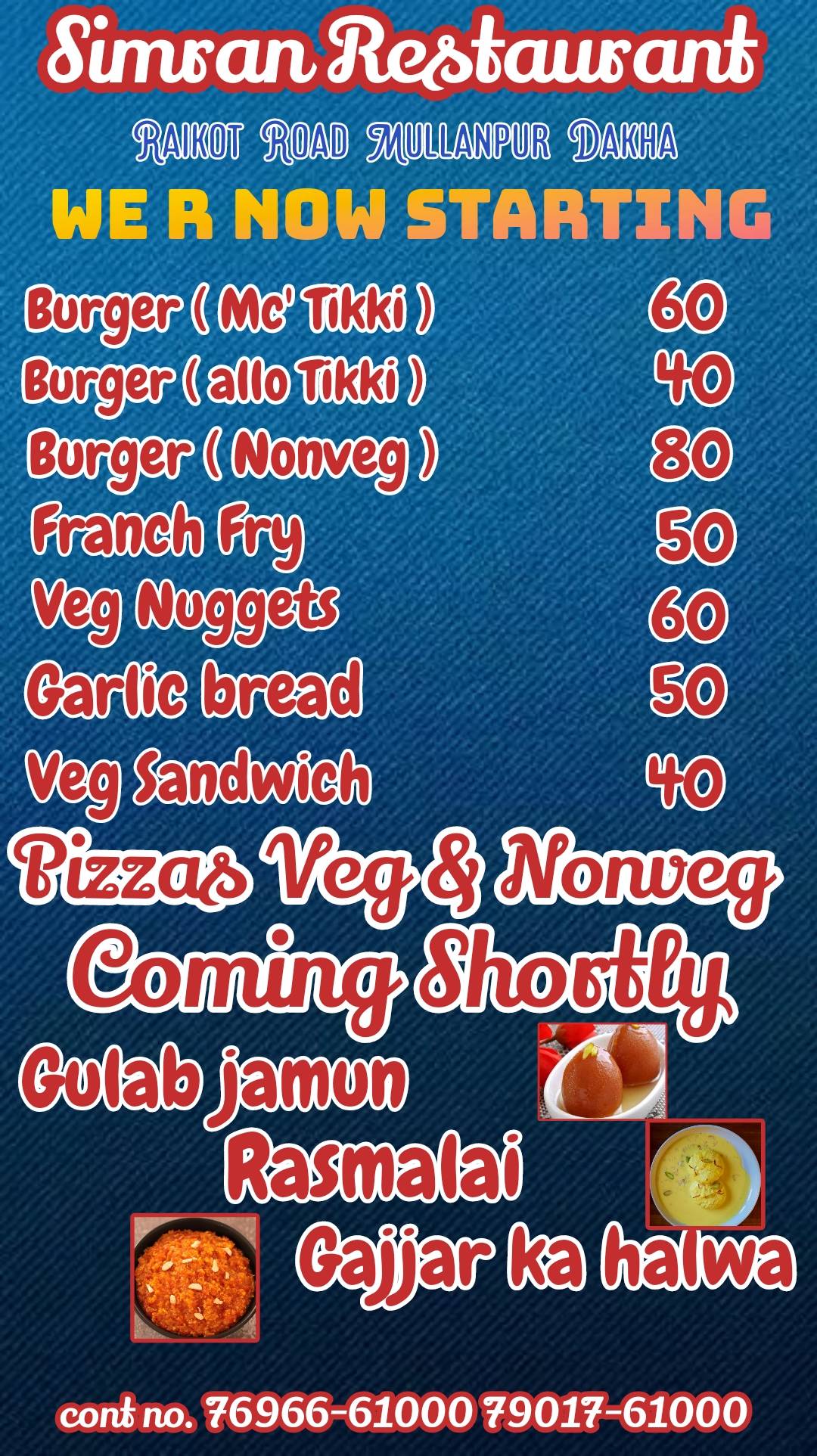 Menu at Simran restaurant, Mullanpur Dakha
