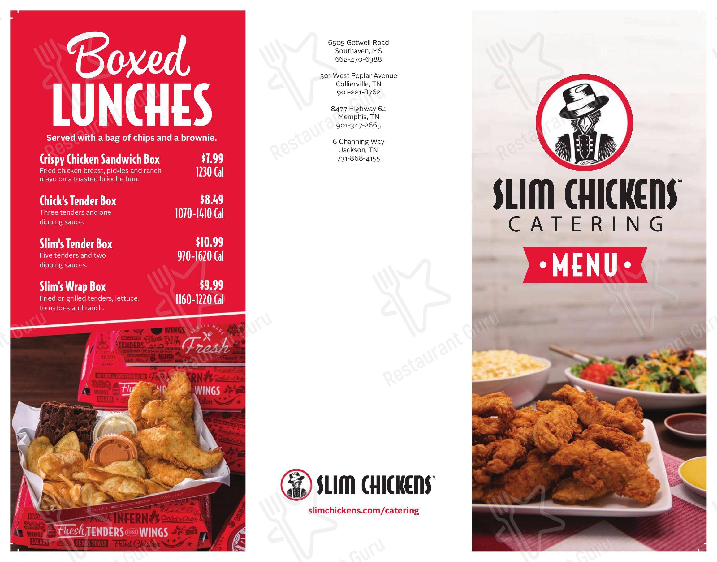 Menu at Slim Chickens restaurant, Jackson