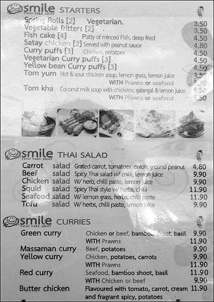 Menu at Smile Thai restaurant, Seaview Downs