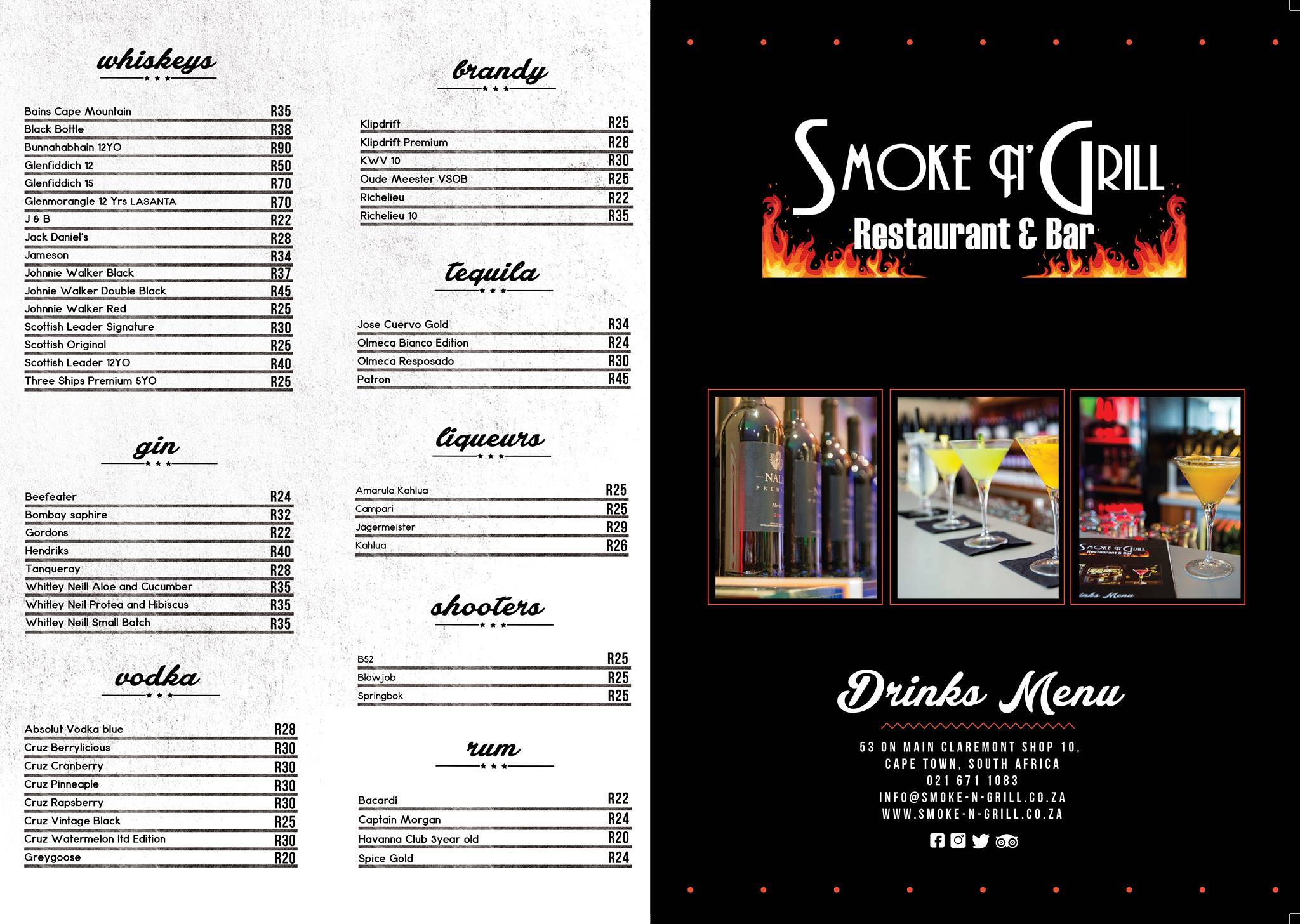 Speisekarte von Smoke n' Grill Restaurant & Bar, Kapstadt