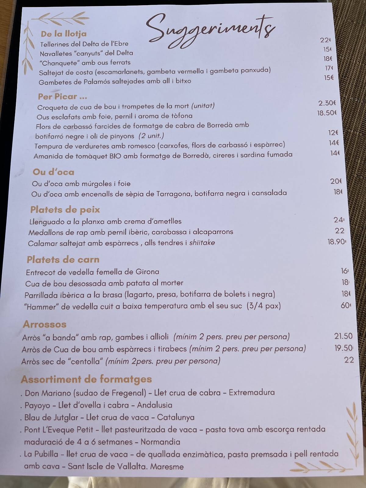Carta de Restaurant Socarrat, Mollet del Vallès