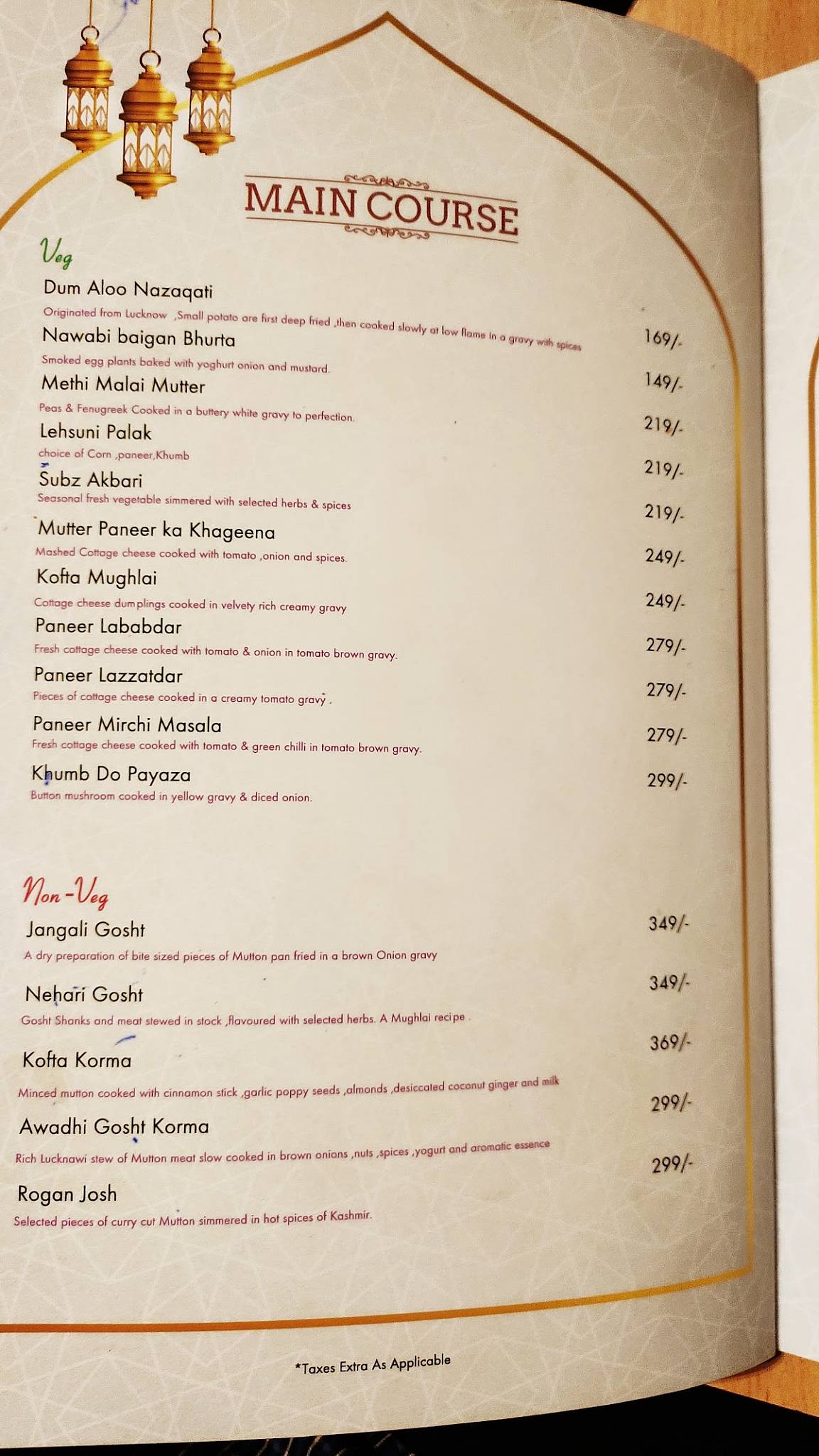Menu at Somen19, Patna