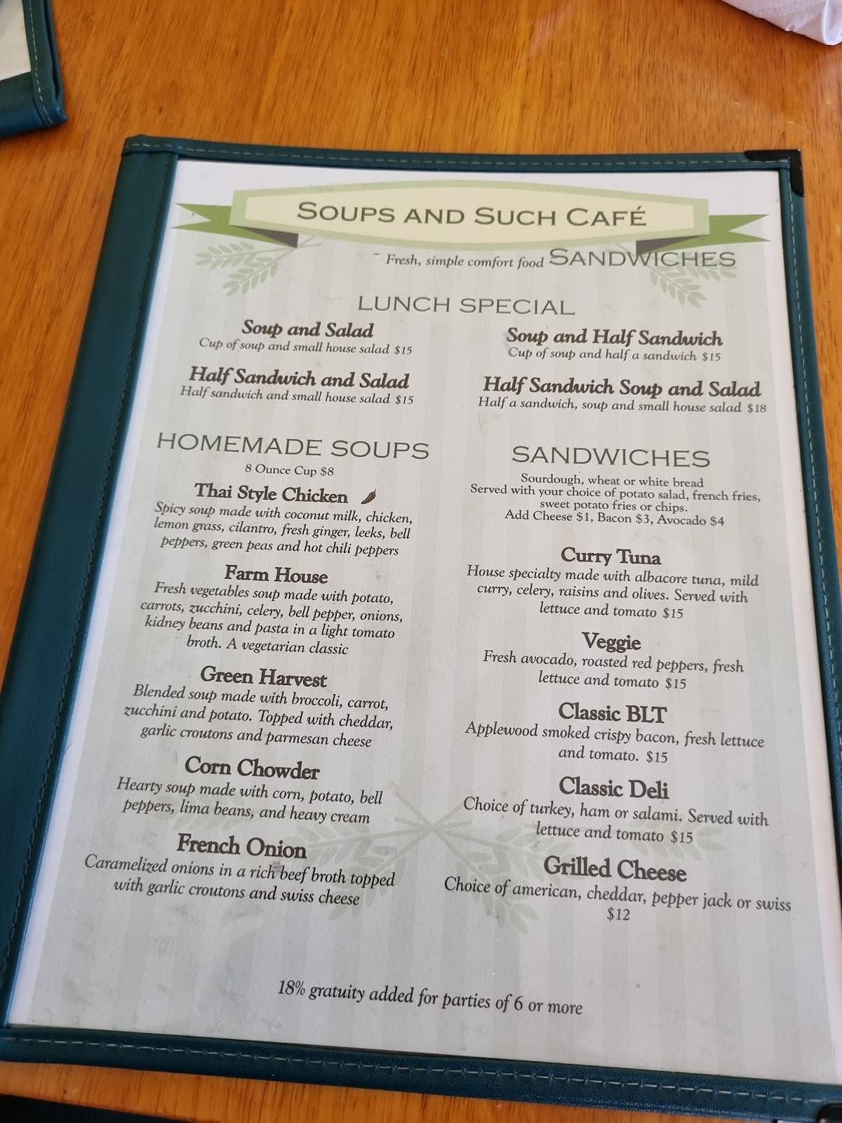 Menu at Soups & Such Cafe, Julian