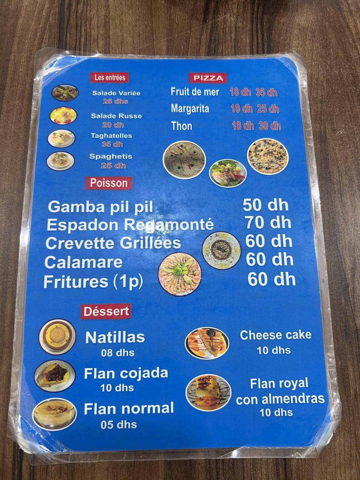 Menu at Restaurant Soussi, Tetouan