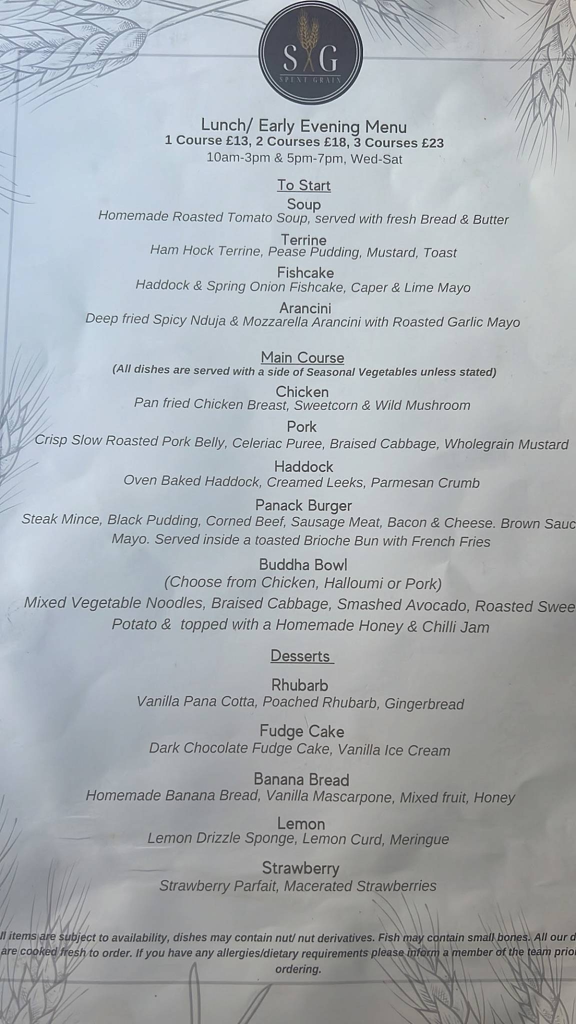 Menu at Spent Grain - Sunderland restaurant, Sunderland