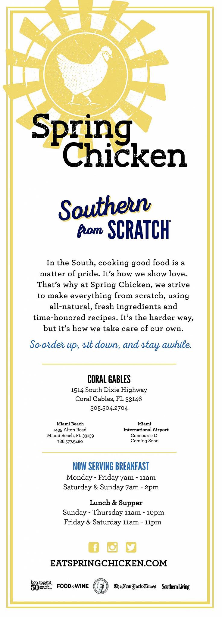 Carta del restaurante Spring Chicken, Coral Gables, S Dixie Hwy