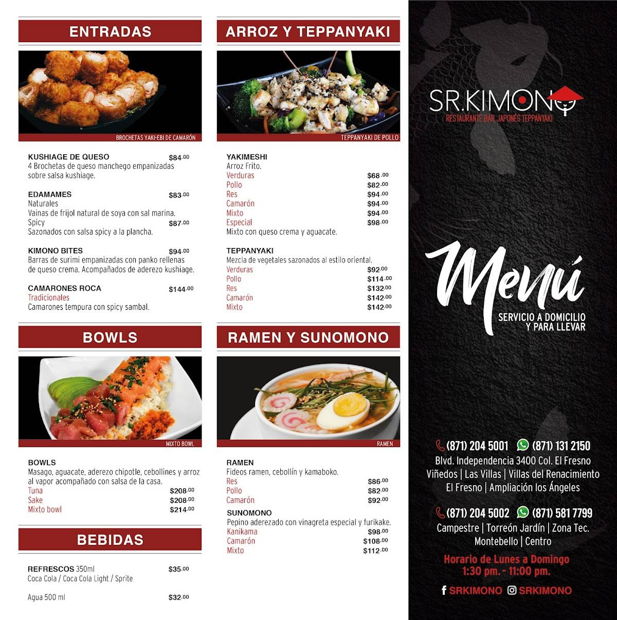 Carta del restaurante Sr Kimono, Torreón, Blvrd Independencia 3400