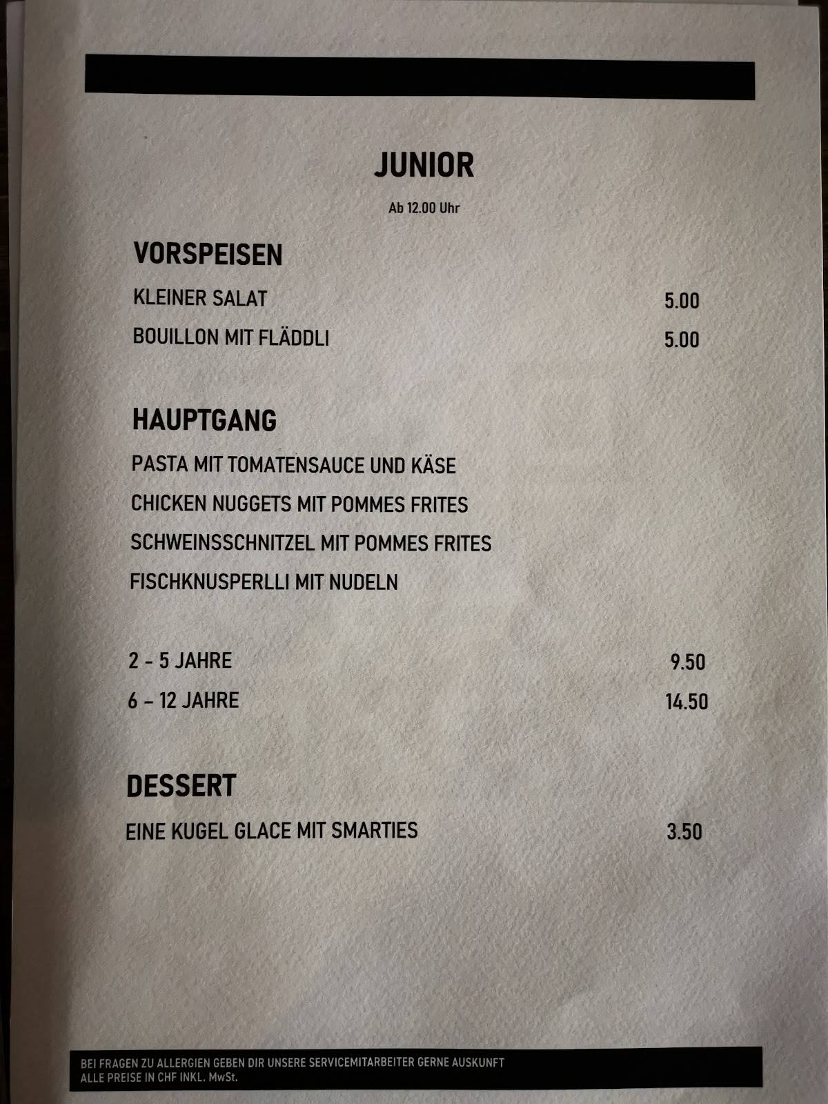 Speisekarte von Restaurant Stau, Davos