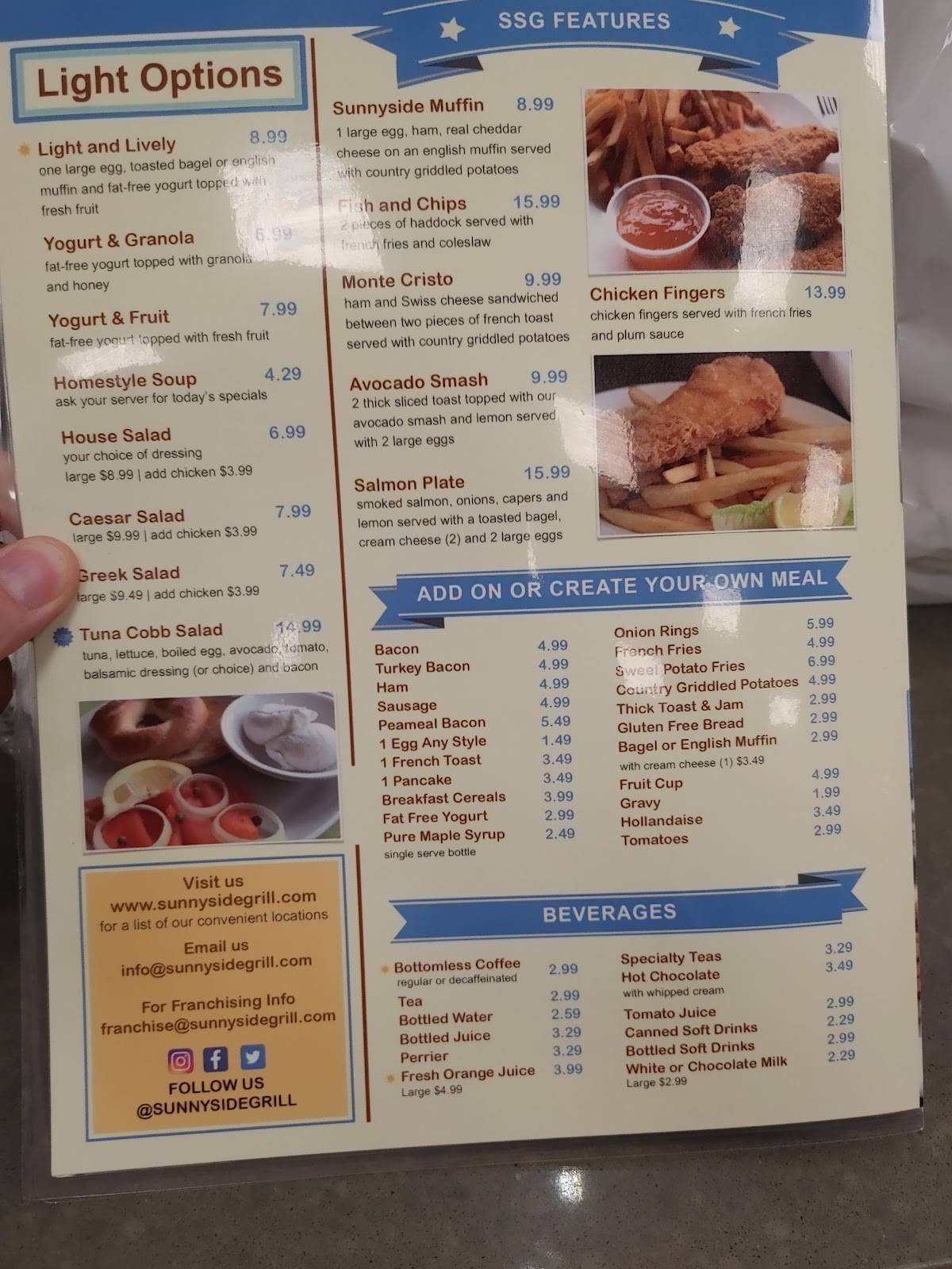 Menu at Sunnyside Grill Hamilton restaurant, Hamilton