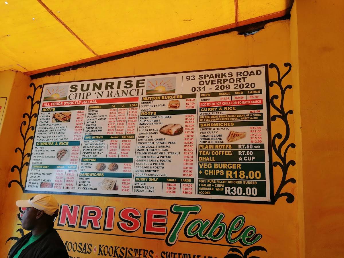 Menu at Sunrise Chip N Ranch, Overport, Durban restaurant, Durban, 93 ...