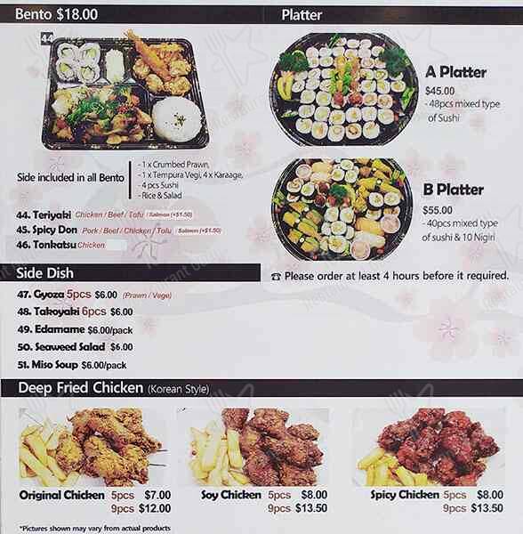Menu at Sushi Acacia restaurant, Acacia Ridge