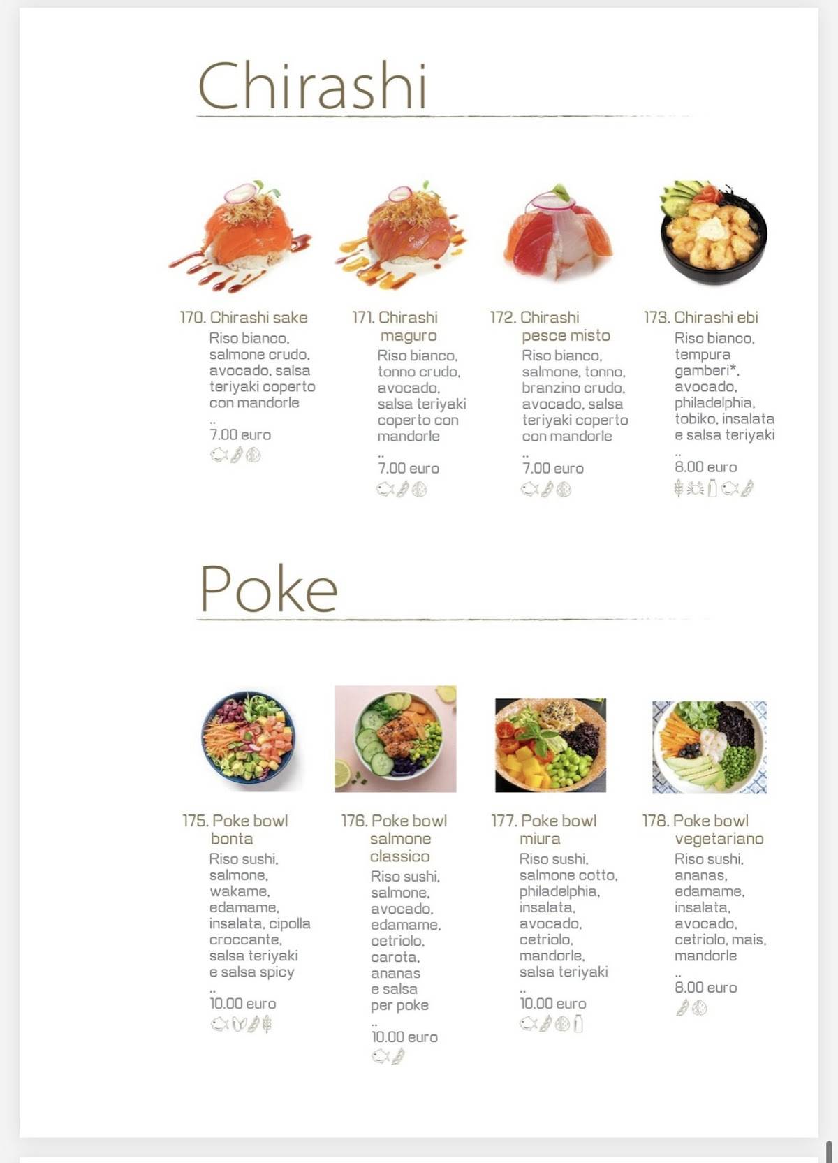 Menu da Sushi Giapponese Tokyo ristorante, Cecina