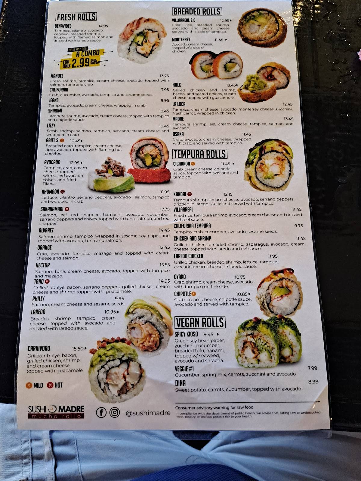 Menu at Sushi Madre restaurant, Laredo, Bob Bullock Lp