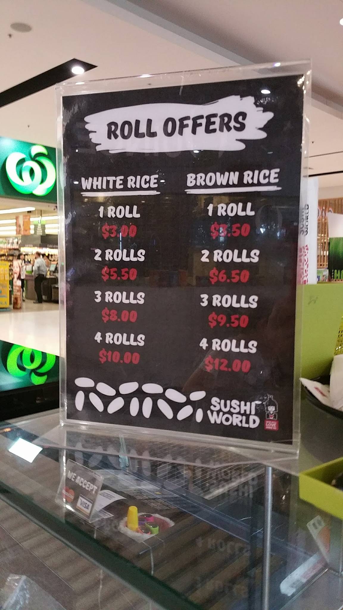 Menu at Sushi World restaurant, Eastgardens, Westfield Eastgardens