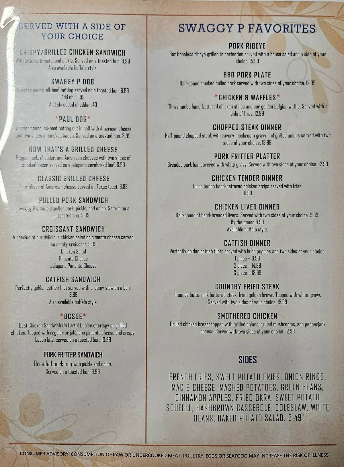 Menu at Swaggy P's Kitchen and Coffee Bar, Madisonville
