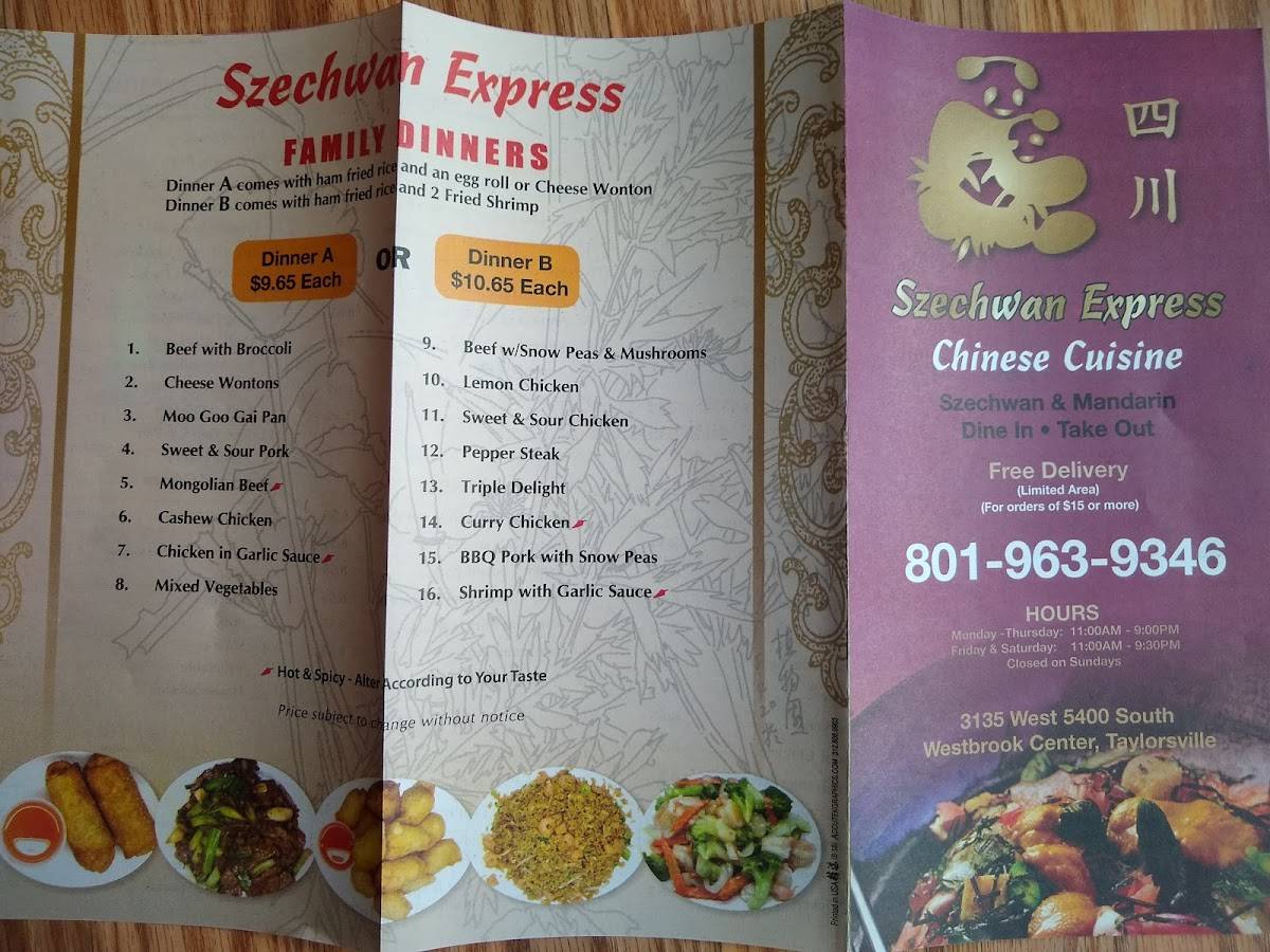 Menu at Szechwan Express restaurant, Salt Lake City