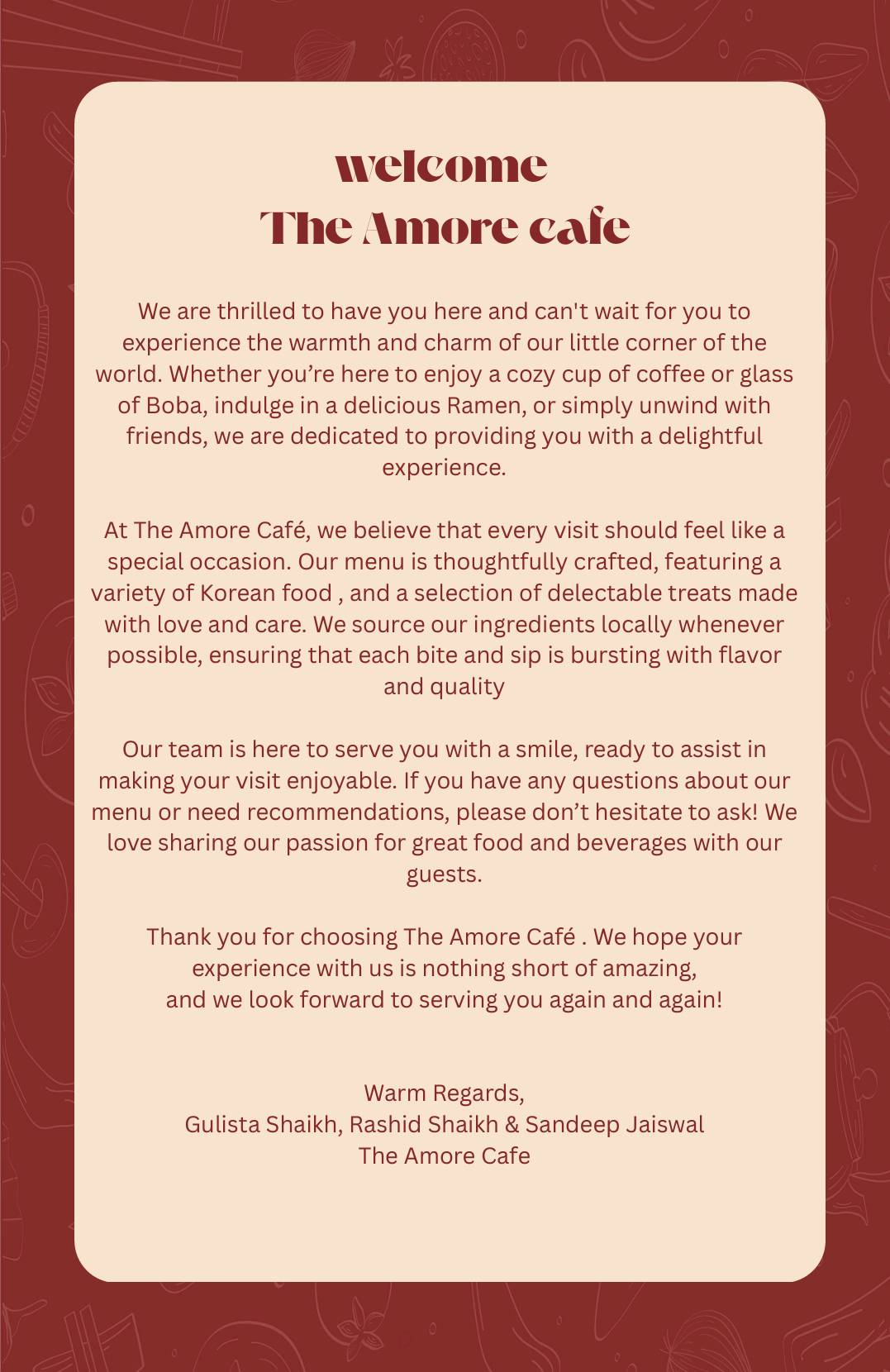 Menu at THE AMORE CAFE, Mumbai
