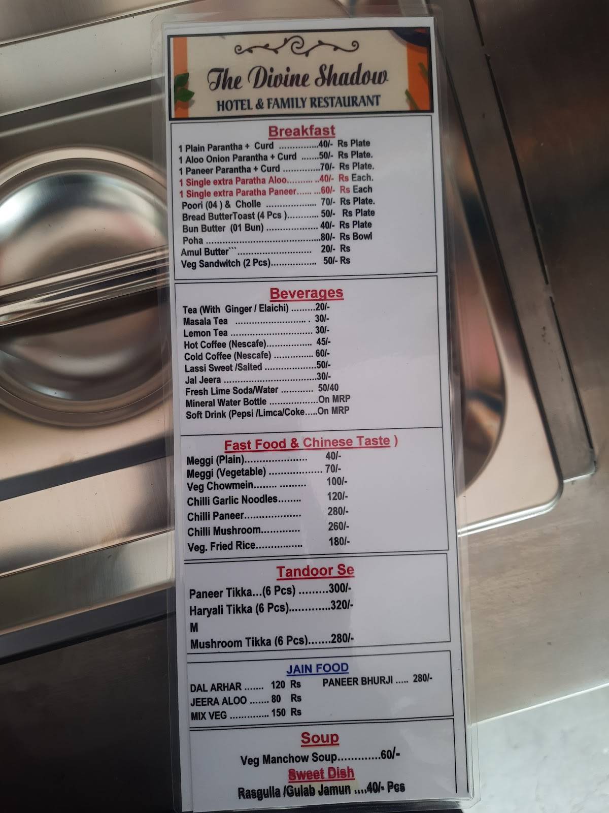 Menu at THE DIVINE SHADOW (RESTAURANT), India