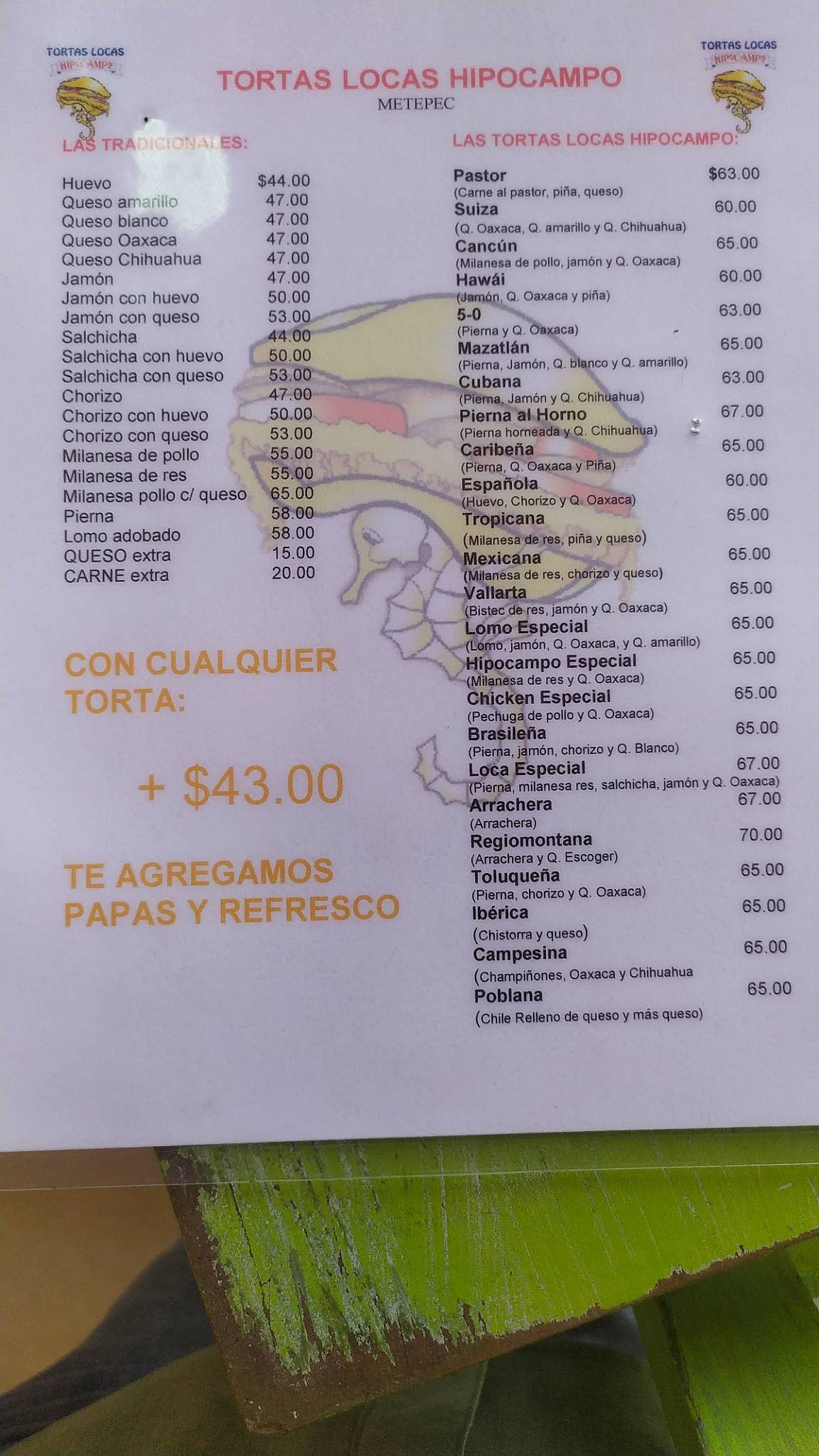 Menu at TORTAS LOCAS HIPOCAMPO TECNOLOGICO restaurant, Metepec
