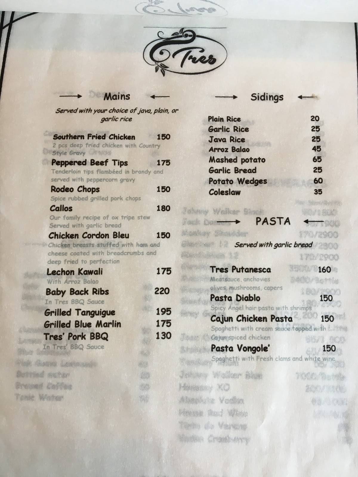 Menu at TRES Kitchen + Bar, Dumaguete