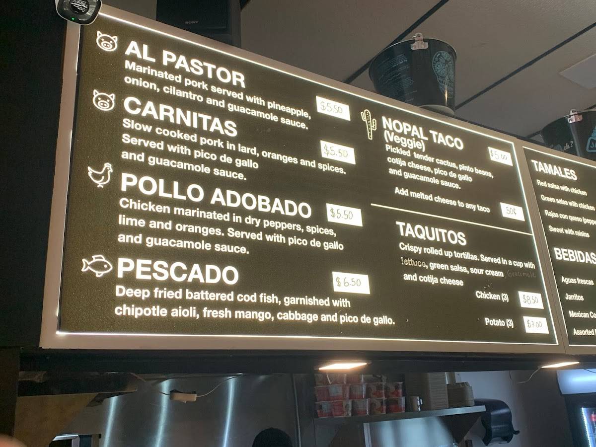 Menu at Tacos 101 and Fruta Libre restaurant, Toronto