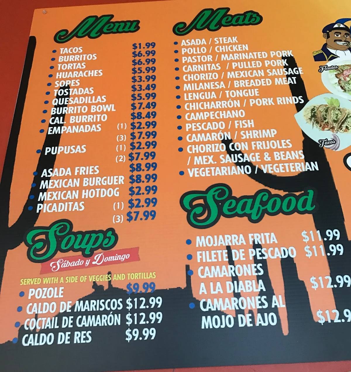 Menu at Taqueria Captain Ponchos 2 restaurant, Wilmington