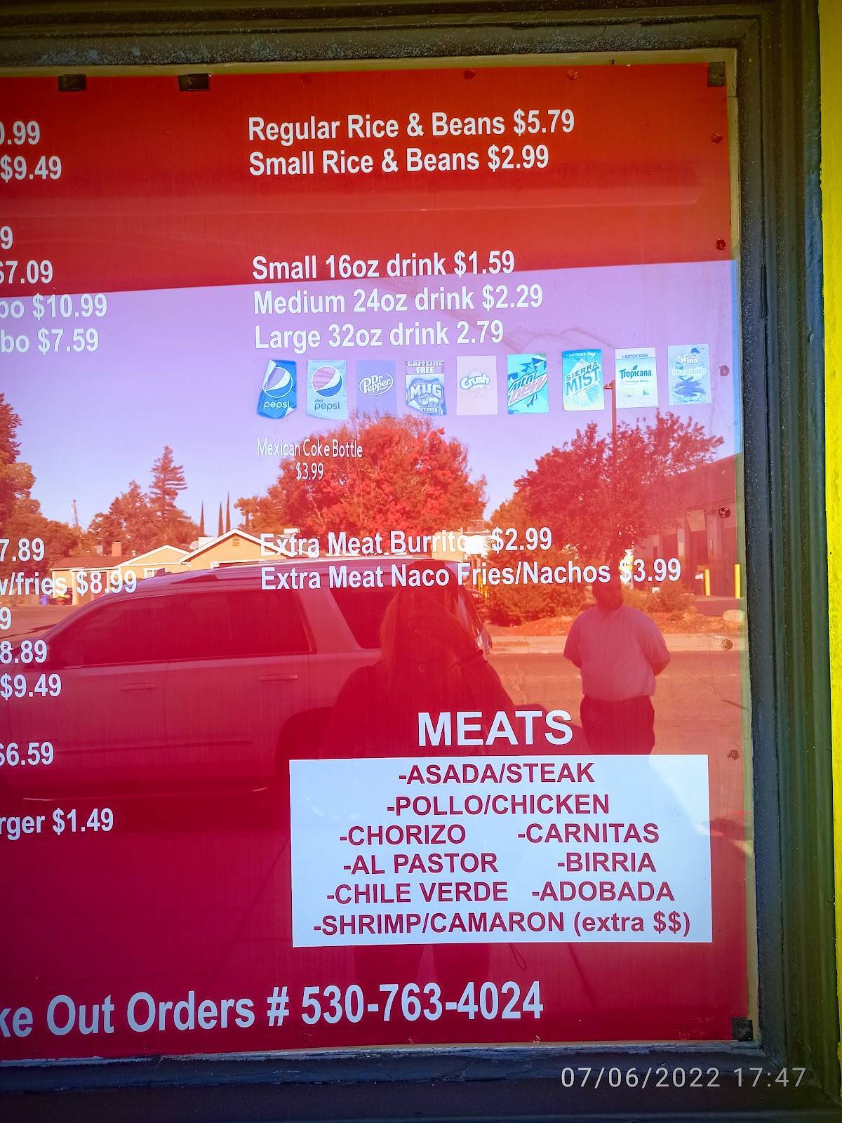 Menu at Taqueria El Taco Naco restaurant, Yuba City