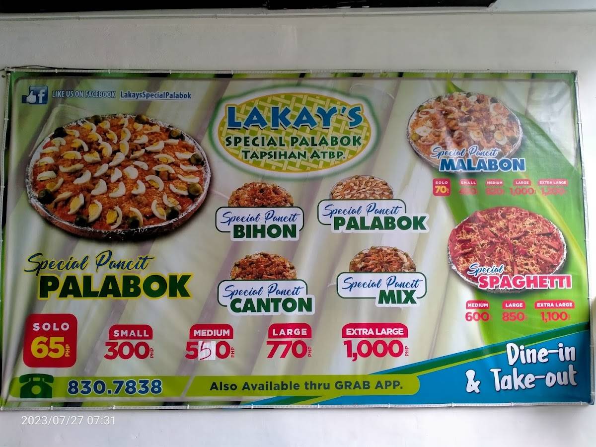 Menu at Tatay Berting's Special Pancit restaurant, Taguig