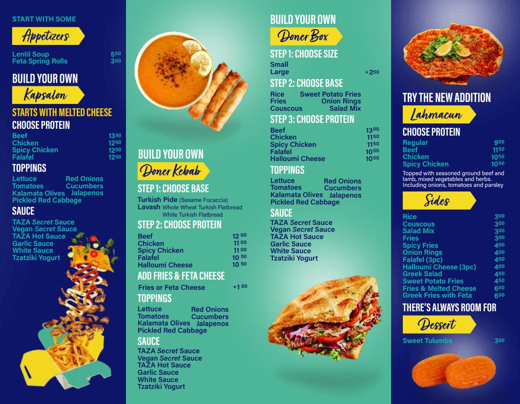 Menu at Ziba Berlin Doner restaurant, North Bay